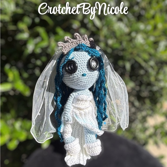 Toys | Corpse Bride With Blue Hair And Veil Handmade Crochet | Poshmark
